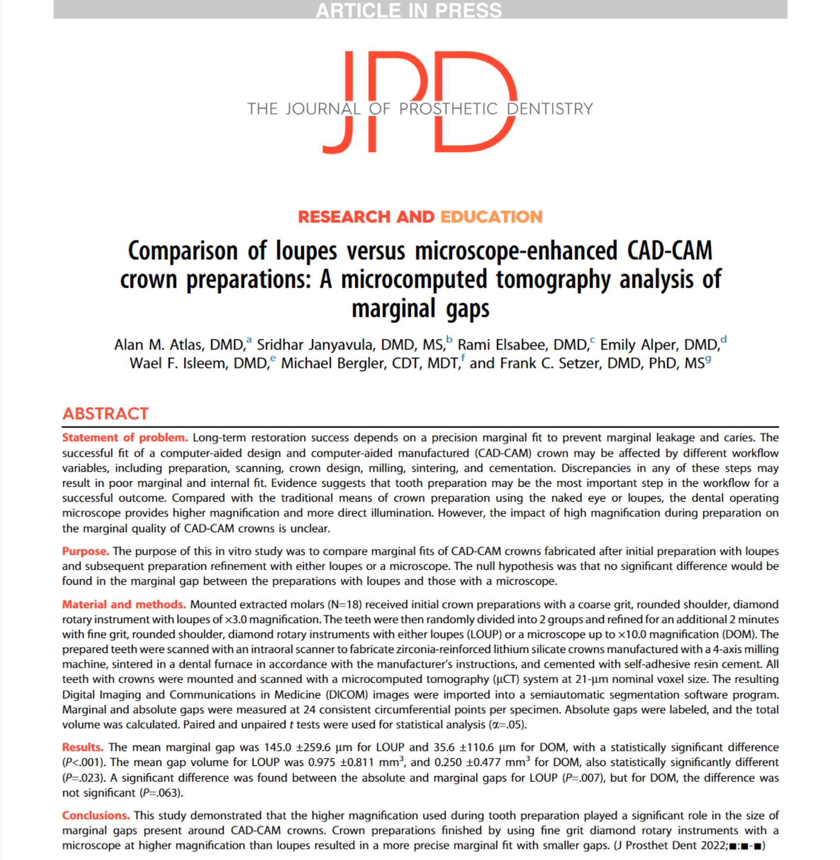 Comparison of loupes versus microscope-enhanced CAD-CAM crown preparations