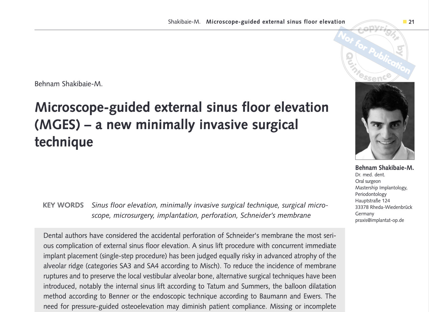 Microscope-guided external sinus floor elevation (MGES)