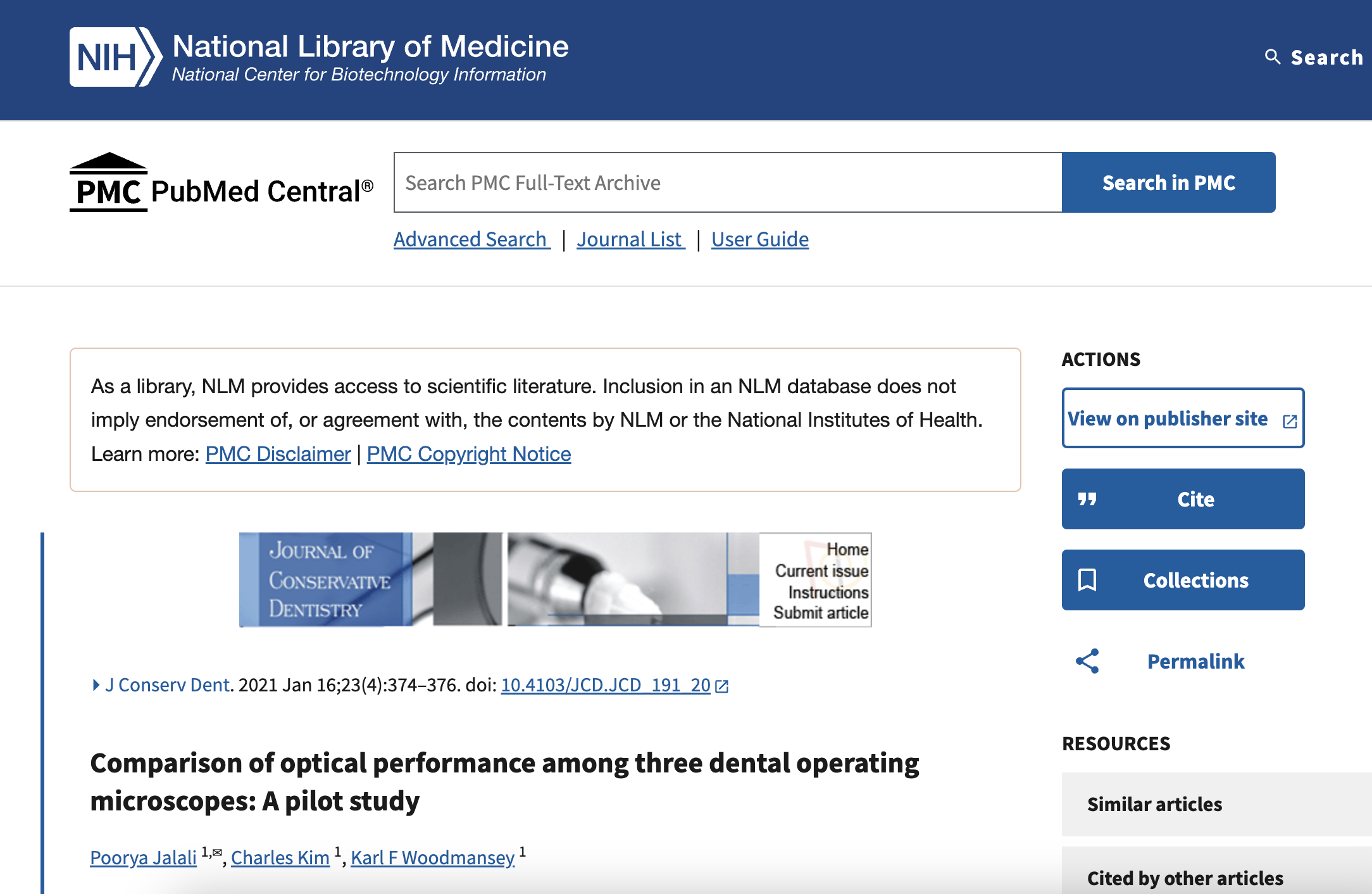 Comparison of Optical Performance Among Three Dental Operating Microscopes