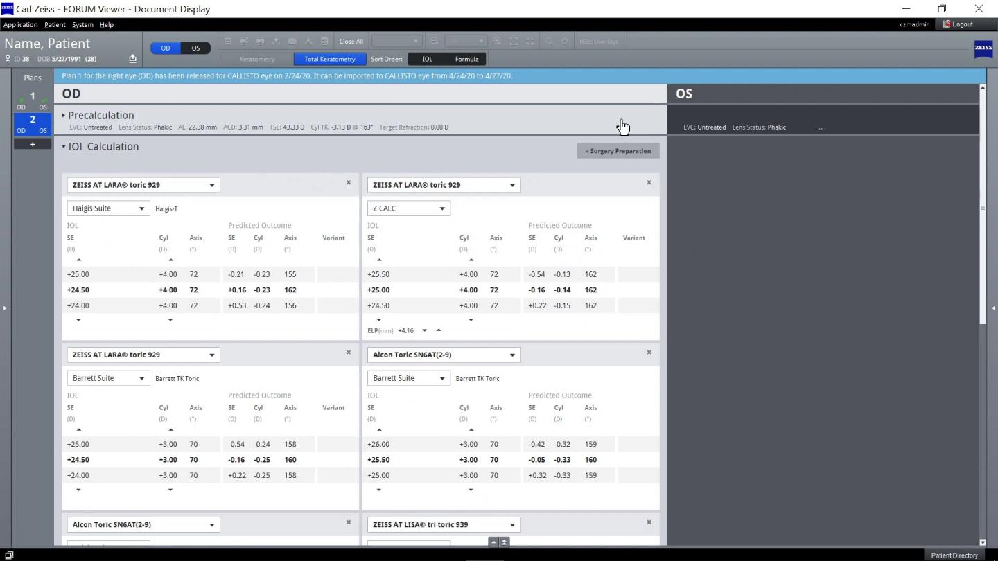 How to select IOLMaster report in ZEISS EQ Workplace